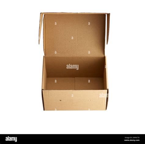 Open Brown Rectangular Cardboard Box For Transporting Goods Isolated On White Background