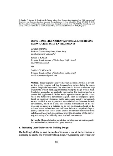 Pdf Using Game Like Narrative To Simulate Human Behaviour In Built