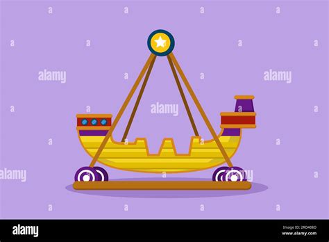 Cartoon Flat Style Drawing Colorful Swing Boat In Amusement Park Which Moved By Engine To