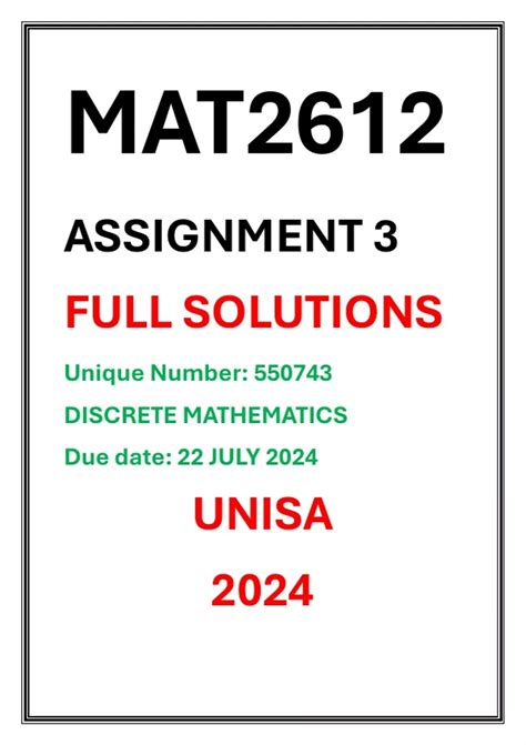 mat2612 assignment 3 complete solutions unisa 2024 discrete mathematics