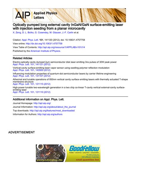 Pdf Optically Pumped Long External Cavity Ingangan Surface Emitting Laser With Injection