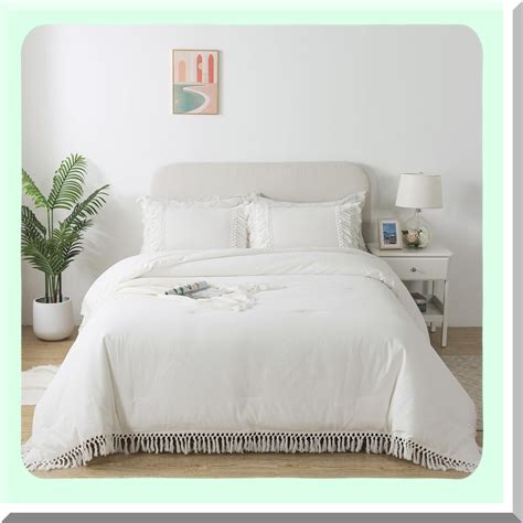 Dakota Fields Luxury Boho White Cotton Comforter Set Fluffy Farmhouse Bedding Soft
