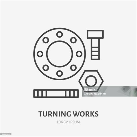 밀링 및 플랫 라인 아이콘을 작동 합니다 금속 부품 기호 용접 서비스 얇은 선형 로고 강철에 대한 스톡 벡터 아트 및 기타