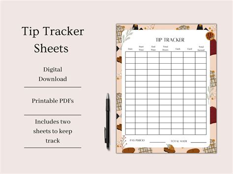 Digital Download Tip Tracker Tip Tracker Pdf For Waitress Monthly Tip