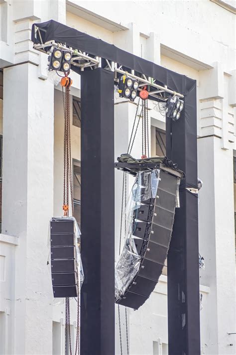 A Pair Of Rigging Lighting And Line Array Speakers At A Concert Or Large Open Air Performance