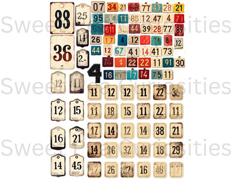 Junk Journal Printable Labels Numbers Mixed Media Download