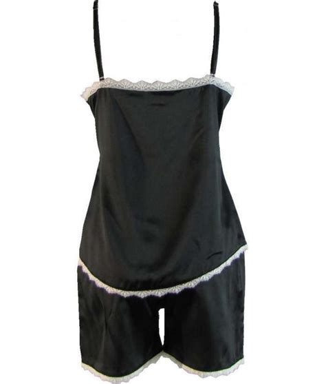 Black Satin Cami Summer Pyjamas Discreet Tiger