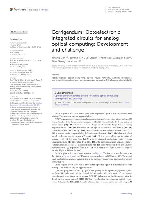 Pdf Corrigendum Optoelectronic Integrated Circuits For Analog Optical Computing Development