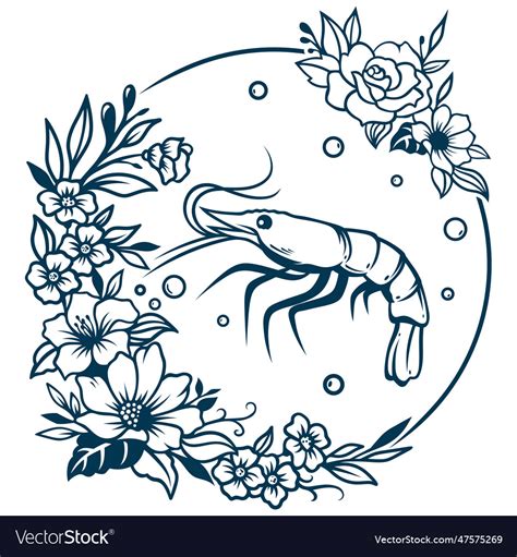 Abstract Shrimp Tattoo Silhouette With Floral Acce