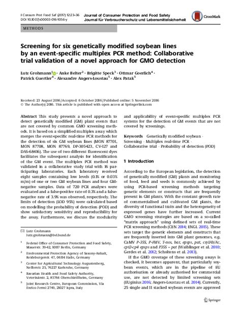 Pdf Screening For Six Genetically Modified Soybean Lines By An Event Specific Multiplex Pcr