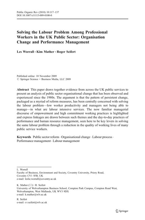 Pdf Solving The Labour Problem Among Professional Workers In The Uk