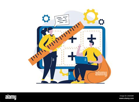 Web Development Concept With People Scene In Flat Cartoon Design Woman And Man Designers Create