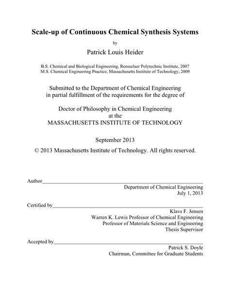 Scale Up Of Continuous Chemical Synthesis Systems DocsLib