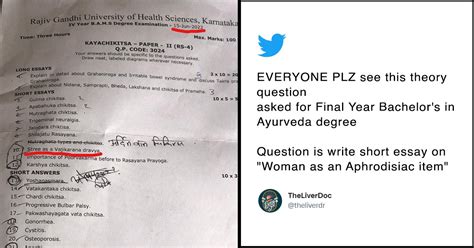 This Ayurveda Exam Paper Asking Babes To Explain Women As Sexual Item