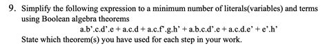Solved Simplify The Following Expression To A Minimum Number