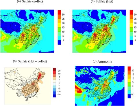 Spatial Distribution Of Simulated Monthly Sulfate Concentrations µg M