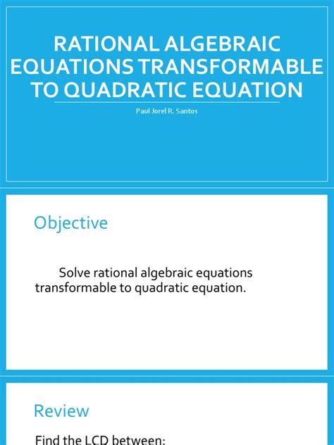 Rational Algebraic Equations Transformable To Quadratic Equation Pdf Equations Quadratic