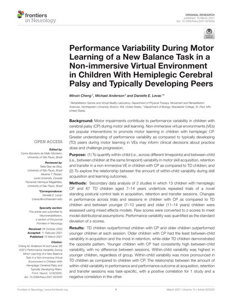 Pdf Performance Variability During Motor Learning Of A New Balance Task In A Non Immersive