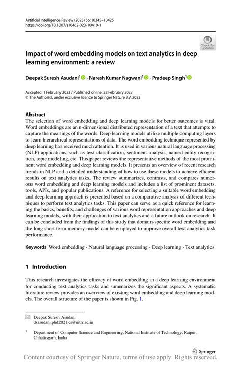 Impact Of Word Embedding Models On Text Analytics In Deep Learning Environment A Review