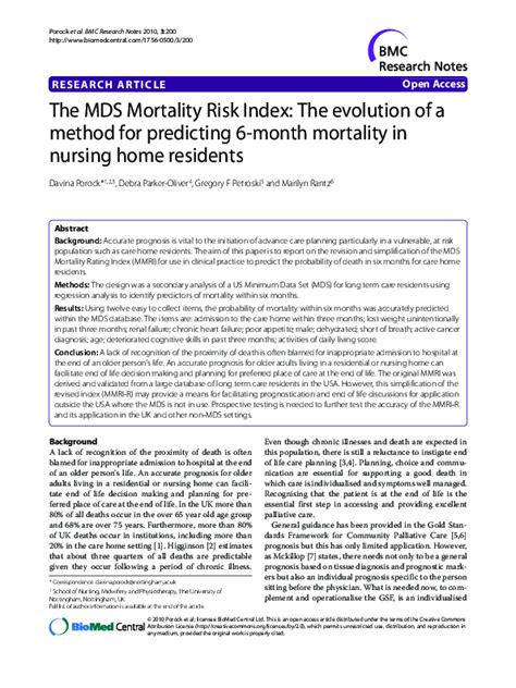 Pdf Predicting Death In The Nursing Home Development And Validation Of The 6 Month Minimum