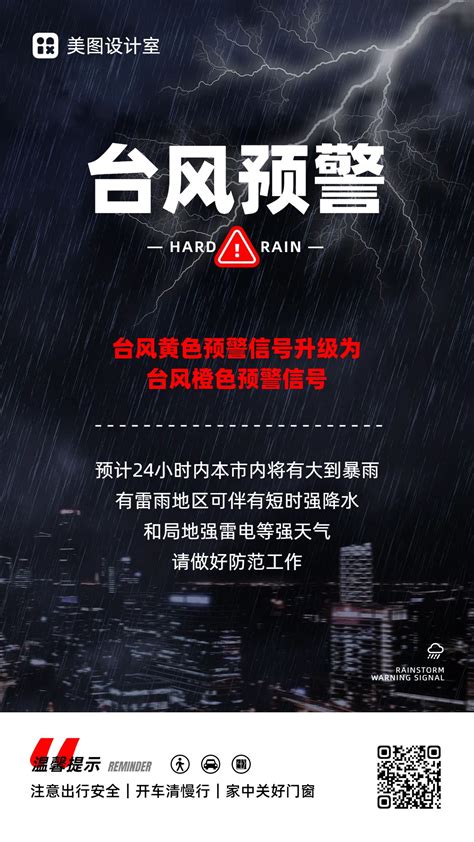简约实景风极端天气台风暴雨预警注意事项通知海报 美图设计室