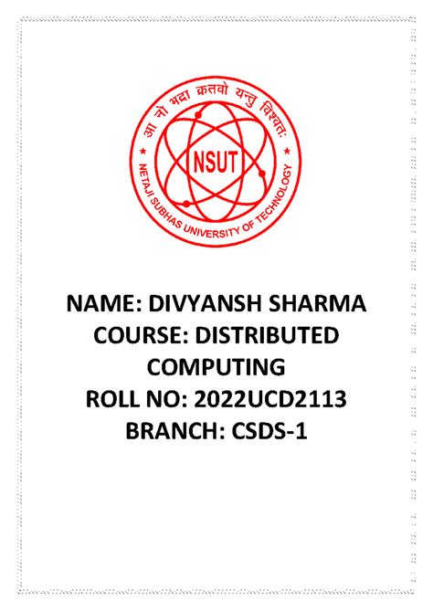 Dc Lab File Distributed Computing Lab Name Divyansh Sharma Course