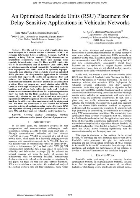 Pdf An Optimized Roadside Units Rsu Placement For Delay Sensitive Applications In Vehicular