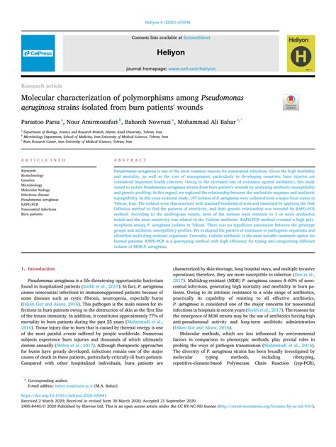 Pdf Molecular Characterization Of Polymorphisms Among Pseudomonas Aeruginosa Strains Isolated