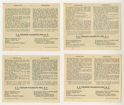 Collection Of 12 Cinderella Promotional Cards From Colgate Palmolive