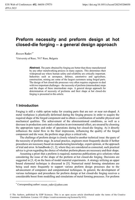 Pdf Preform Necessity And Preform Design At Hot Closed Die Forging A