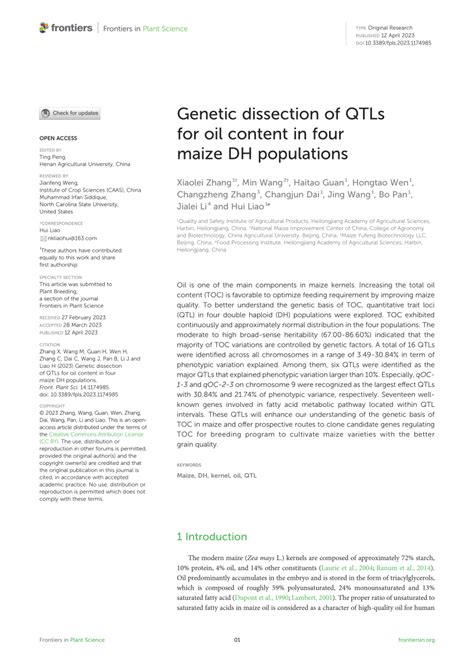 Pdf Genetic Dissection Of Qtls For Oil Content In Four Maize Dh