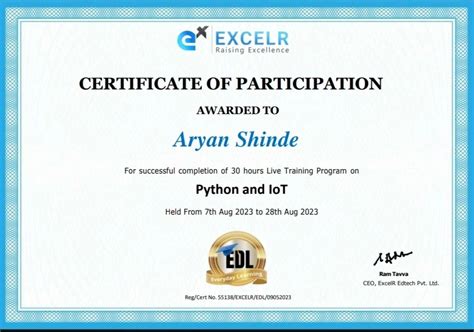 Aryan Shinde On Linkedin Empowering Innovation Proudly Clutching My Python And Iot Certificate