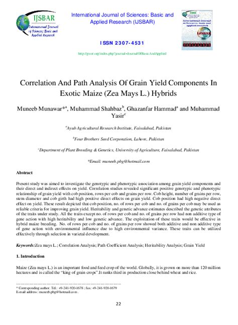 Pdf Correlation And Path Analysis Of Grain Yield Components In Exotic Maize Zea Mays L Hybrids
