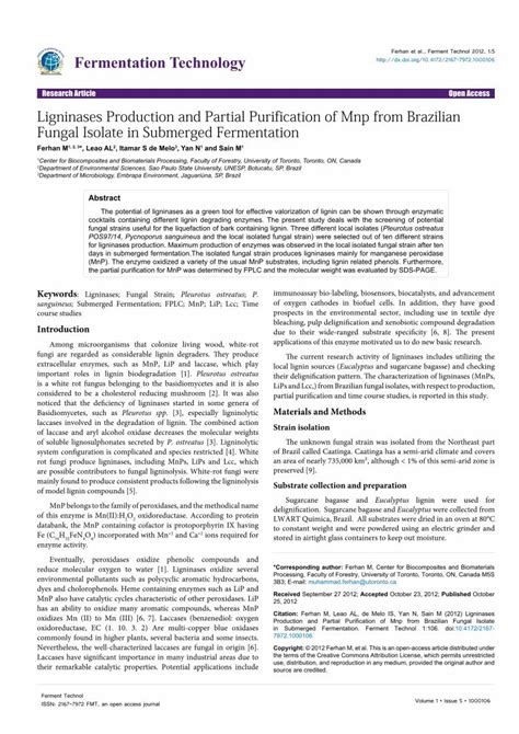 Pdf Ligninases Production And Partial Purification Of Mnp · Akta