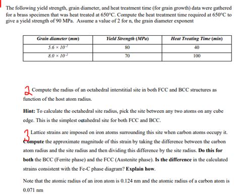 solved the following yield strength grain diameter and