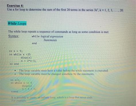 Solved Exercise 4 Use A For Loop To Determine The Sum Of Chegg