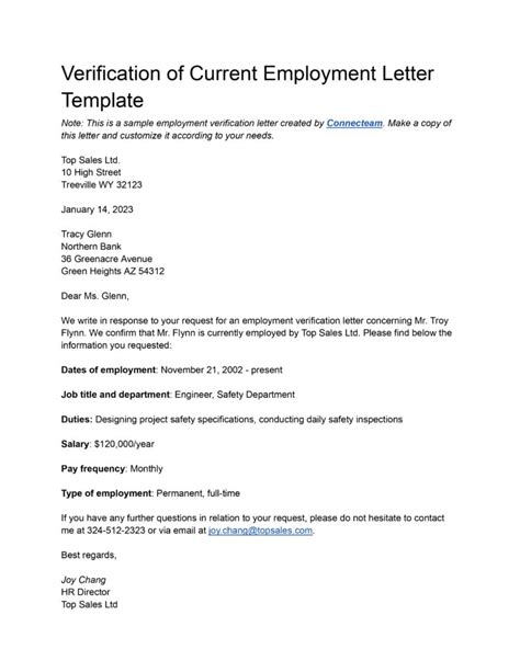Free Employment Verification Letter Template Infoupdate Org