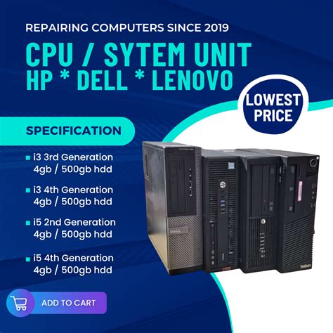 CPU SYSTEM UNIT I Rd Th I Nd Rd Th Gen GB Ram GB HDD REFURBISHED Lazada PH