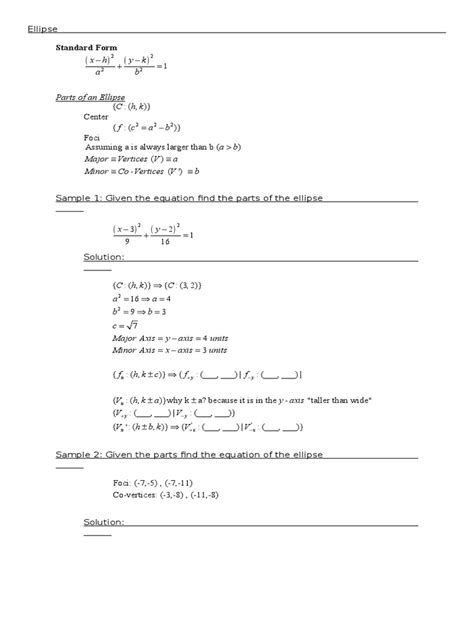 Ellipse And Hyperbola Ellipse Analytic Geometry