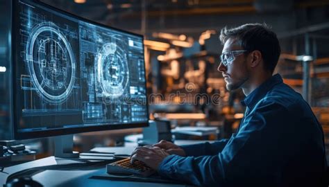 Focused Male Programmer Working On Advanced Technology With Multiple Screens Displaying Complex