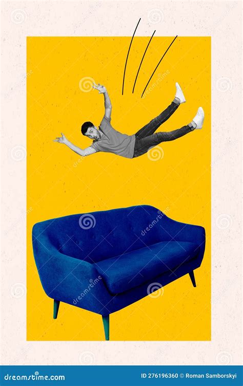 Composite Designed Artwork Collage Of Young Guy Falling Down His New