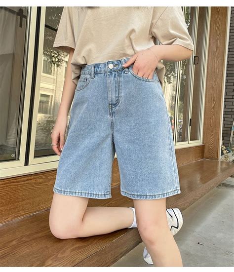 Korean Style Classic Denim Shorts Women Summer Blue High Waisted Shorts