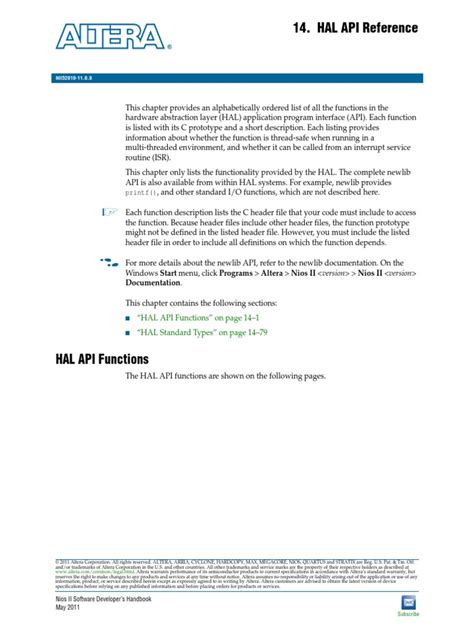 Nios Ii Hal Api Reference Pdf C Programming Language