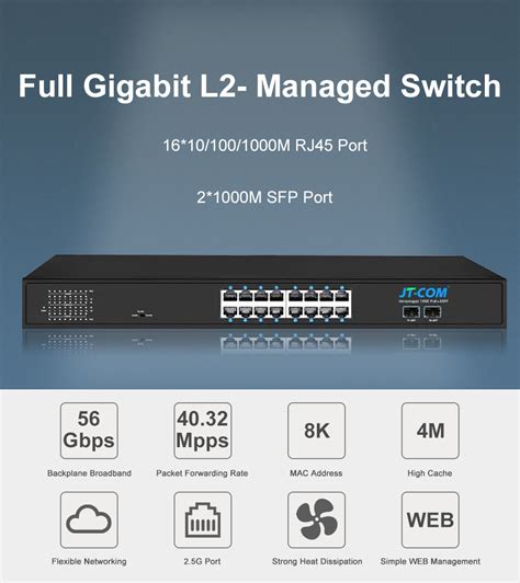 Jt Com 16 Port Network Switch Gigabit Ethernet 1000mbps High Performance Smart Switcher Rj45 Hub