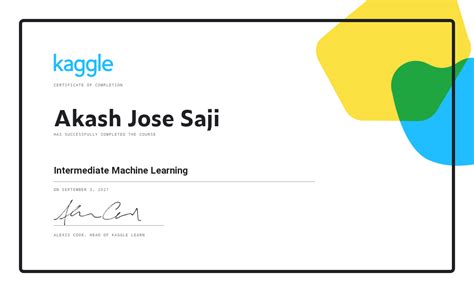 akash jose saji completed the intermediate machine learning course on