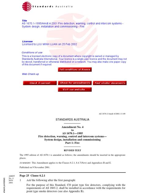 As 16701 1995 Amdt 4 2001 Fire Detection Warning Control Pdf Smoke Combustion