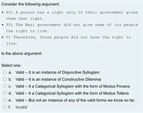 Solved Consider The Following Argument • P1 A Person Has A