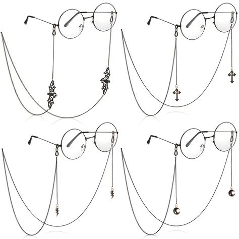 4pcsset Glasses Chain For Women Black Goth Bat Moon Pendant Eyeglass