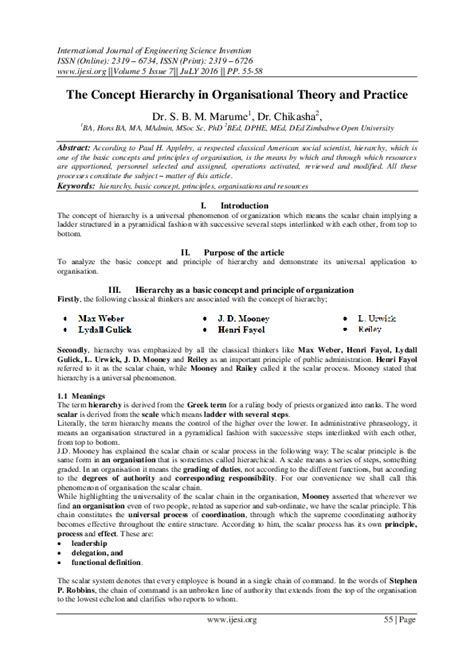 Pdf The Concept Hierarchy In Organisational Theory And Practice