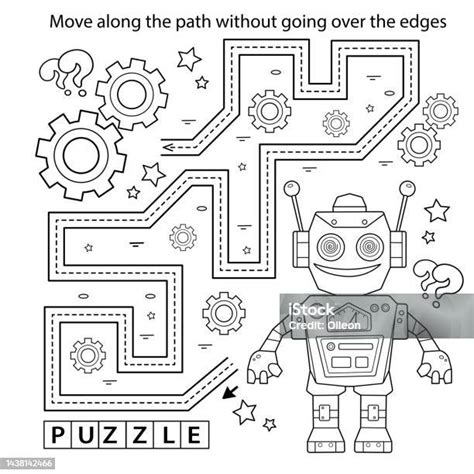필기 연습 시트 간단한 교육 게임 또는 미로 색칠하기 기어 만화 로봇의 개요 아이들을위한 색칠하기 책 로봇에 대한 스톡 벡터 아트 및 기타 이미지 Istock